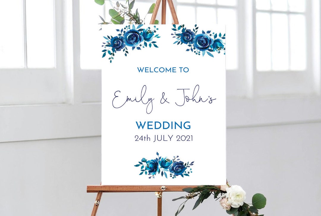 Royal Blue Wedding Welcome Sign, Blue Welcome to Our Wedding Sign ...