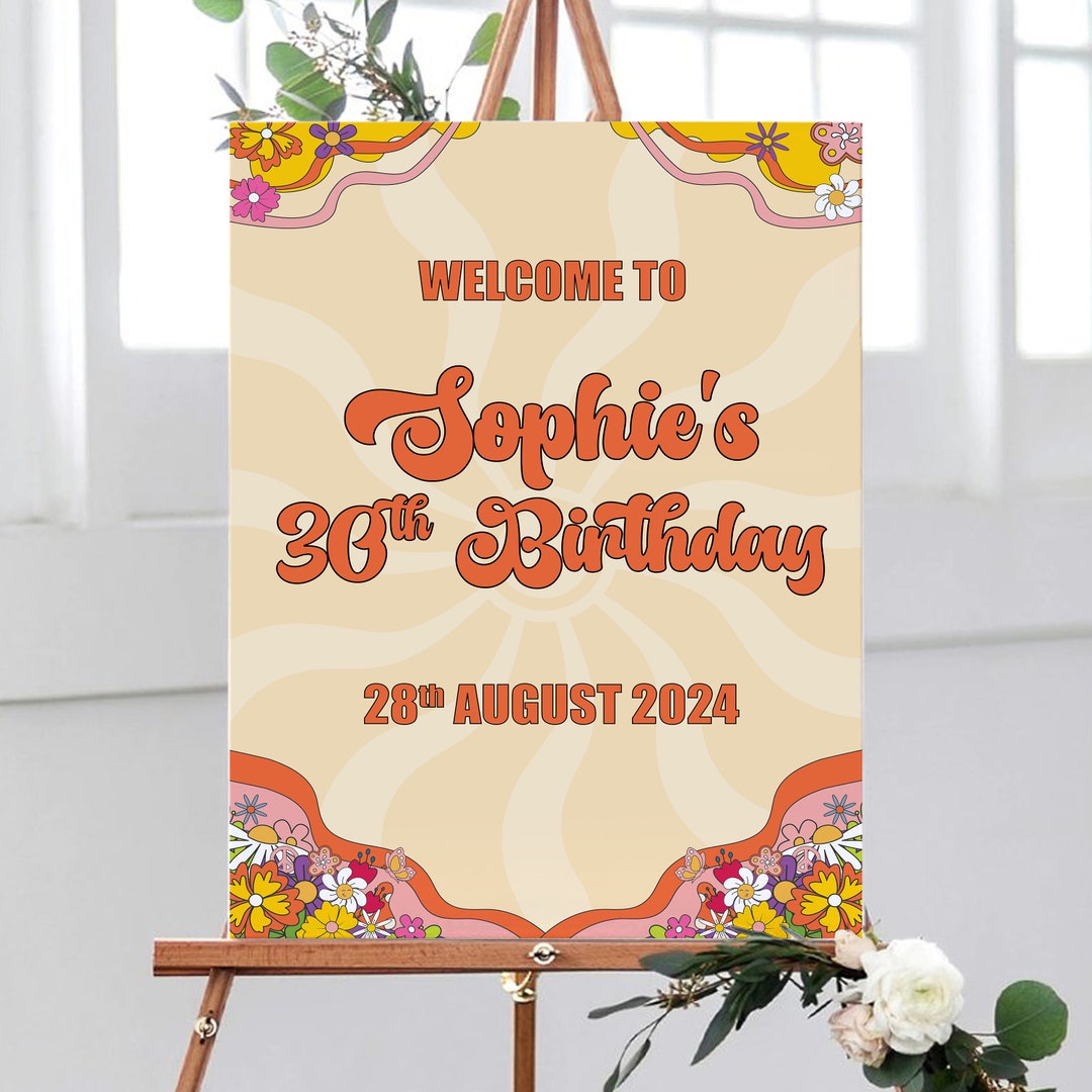 Retro Birthday Party Welcome Sign, 70's Birthday Party Theme, 60's ...