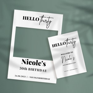 Hello Thirty Birthday Selfie Frame and Party Sign, 30th Birthday ...