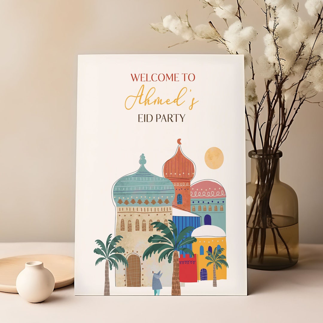 Eid Mubarak Celebration Editable Sign, Welcome to Our Eid Mubarak Party ...