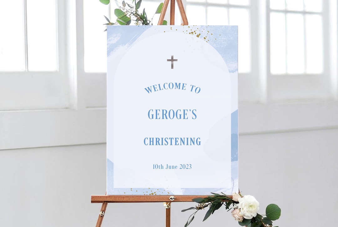 Blue and White Christening Welcome Sign, Christening Party Sign, Blue ...