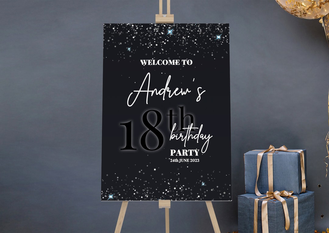 Minimalist Black and Silver 18th Birthday Party Welcome Sign, 18th ...