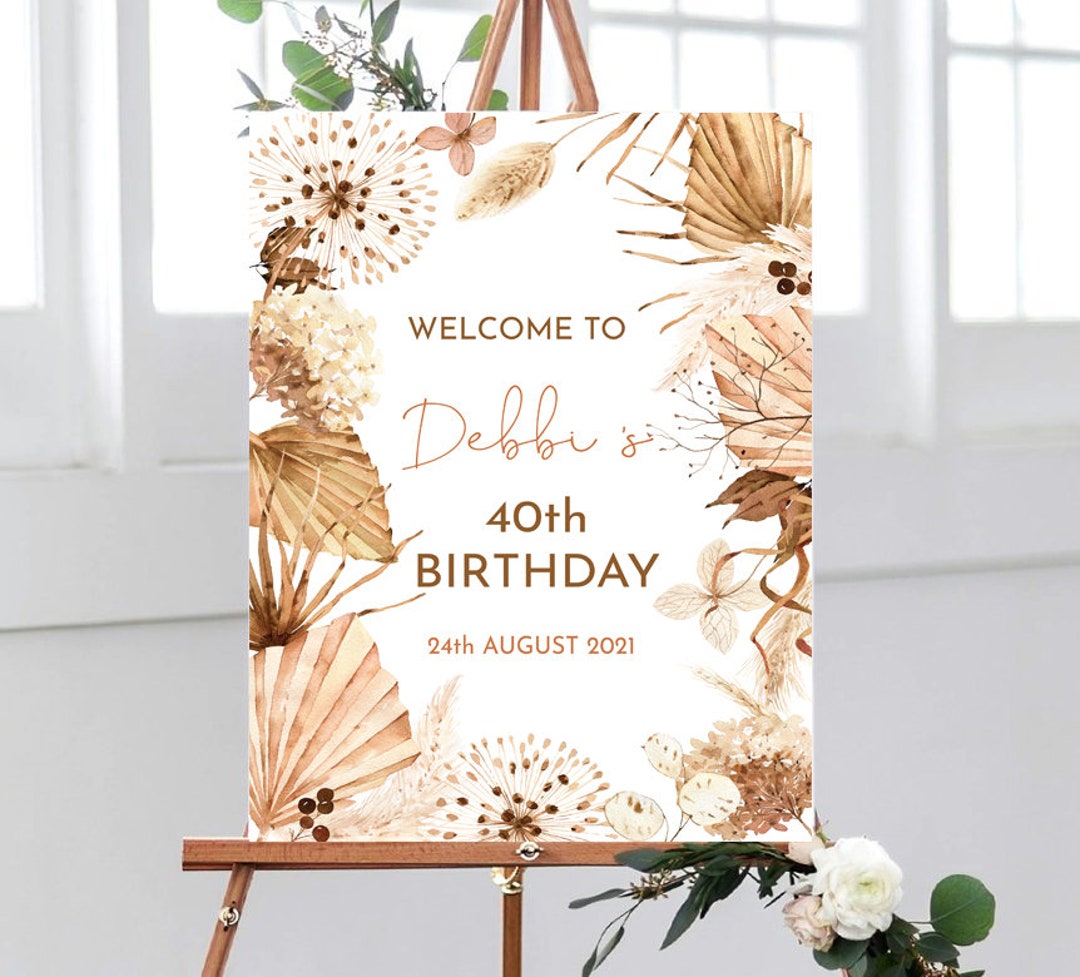 Boho Birthday Party Decorations, Birthday Sign Printable, Pampas ...