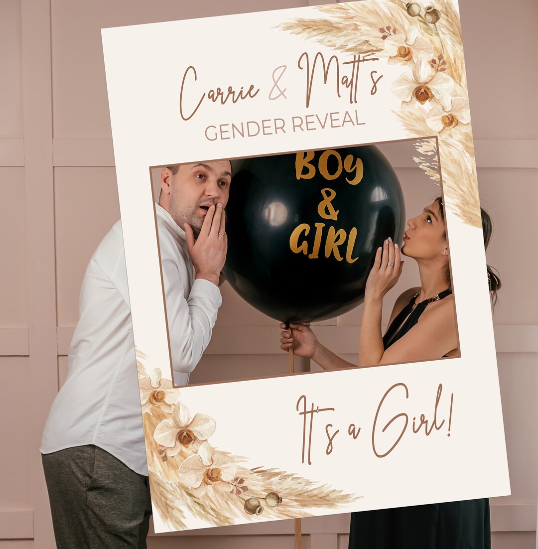 Gender Reveal Selfie Frame, Pampas Boho Baby Gender Reveal Partybooth ...