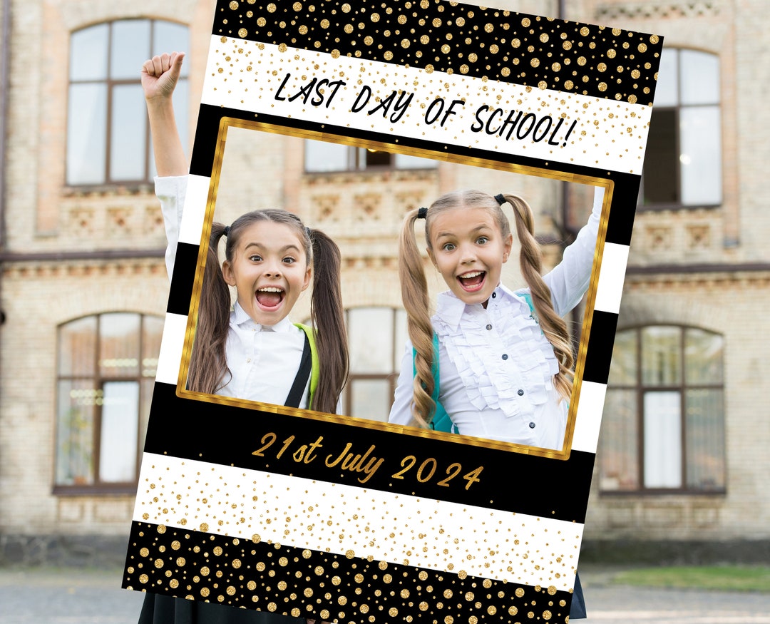 Marco selfie de fiesta del último día de la escuela, marco de fotomatón ...