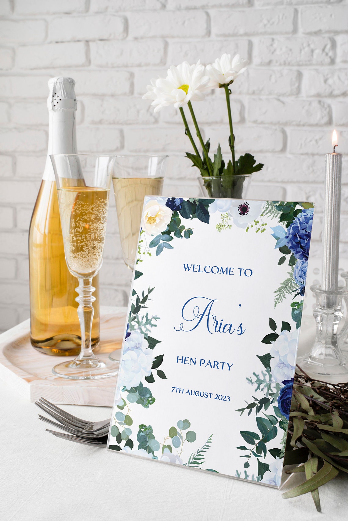 Navy Blue Floral Hen Party Selfie Frame and Party Sign, Hen Party ...