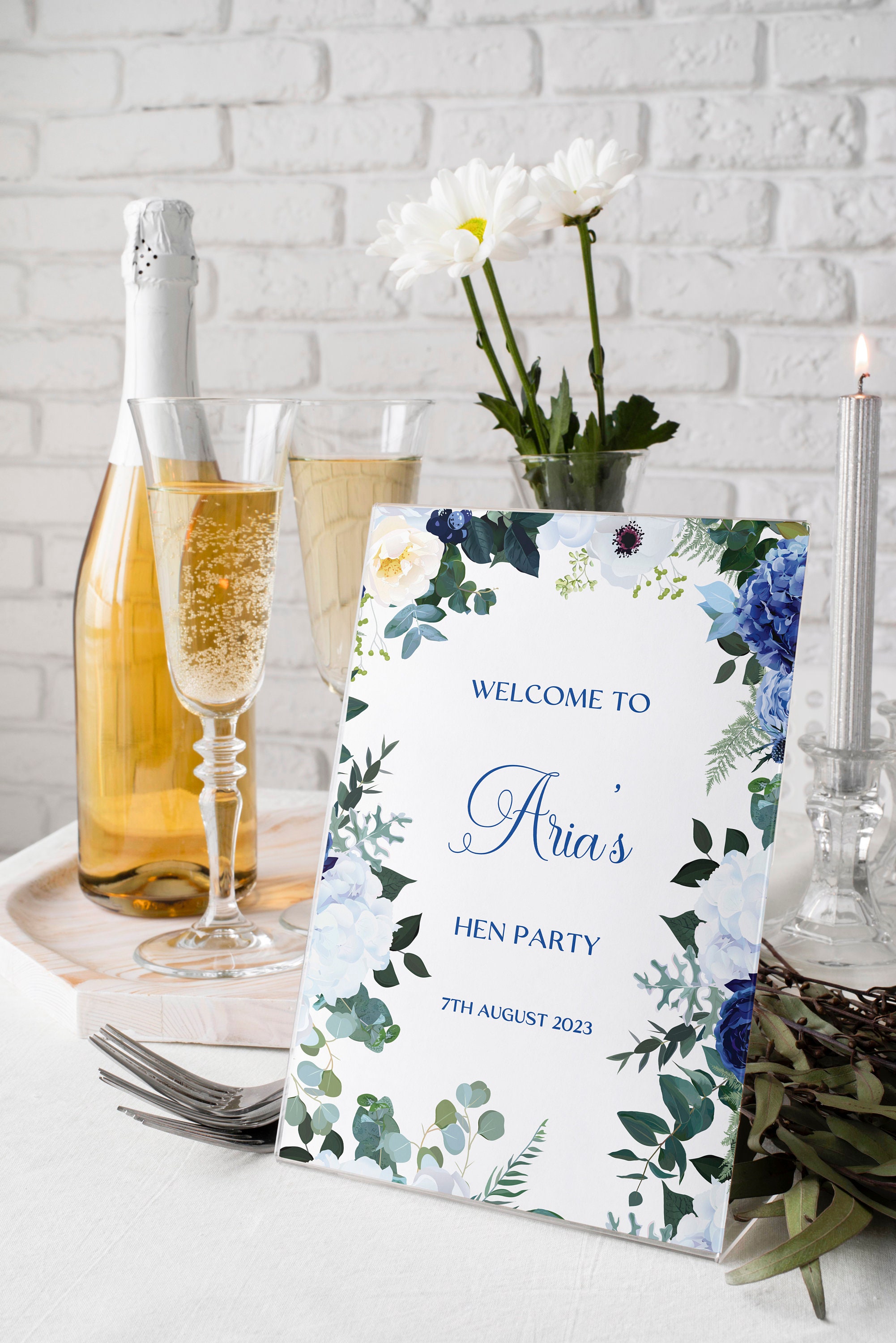 Navy Blue Floral Hen Party Selfie Frame and Party Sign, Hen Party ...