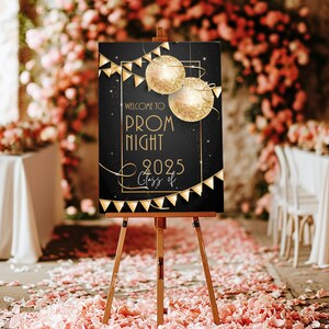 Black and Gold Prom Party Sign, Welcome to Prom Night Disco Party Sign ...