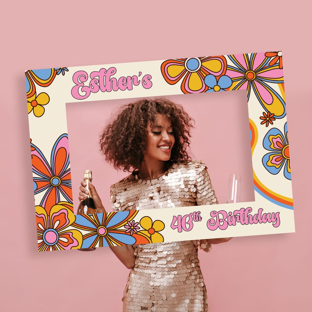 Retro Birthday Party Photobooth Frame and Matching Party Sign, Editable ...