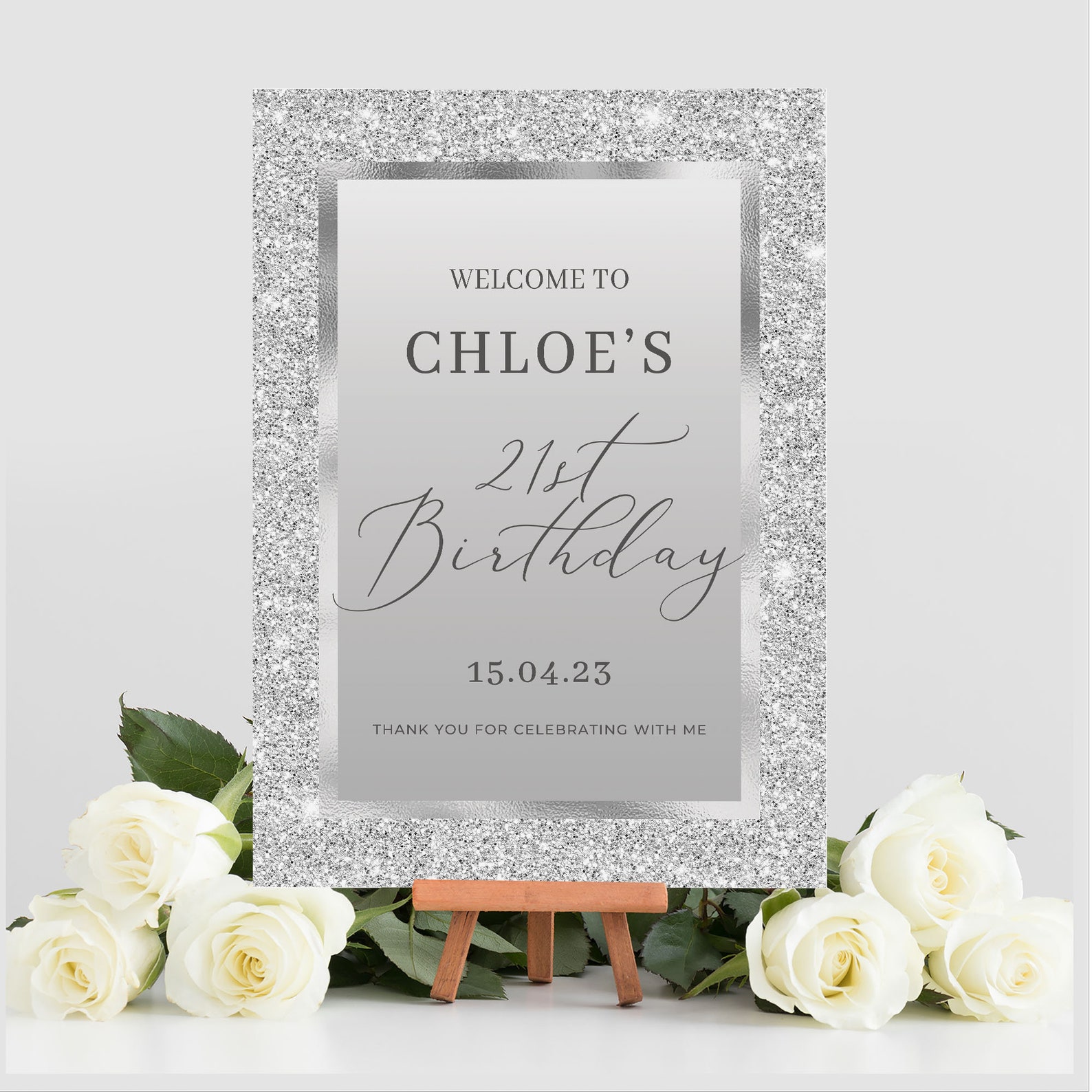 Silver Birthday Selfie Frame and Matching Party Sign, Silver Photobooth ...