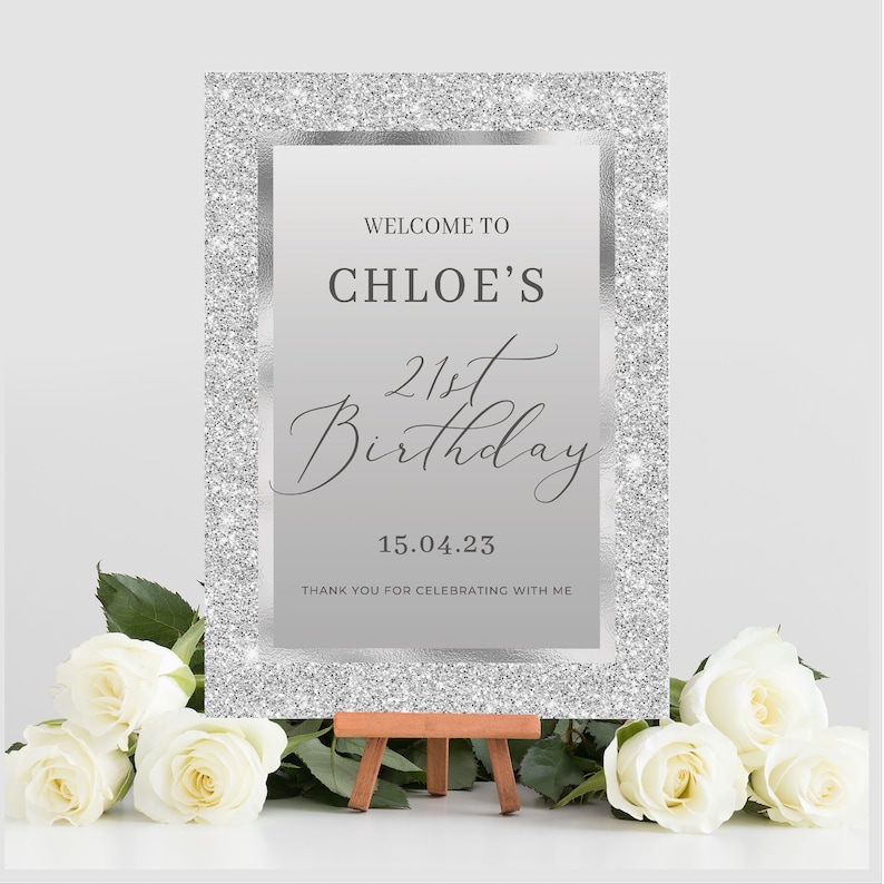 Silver Birthday Selfie Frame and Matching Party Sign, Silver Photobooth ...