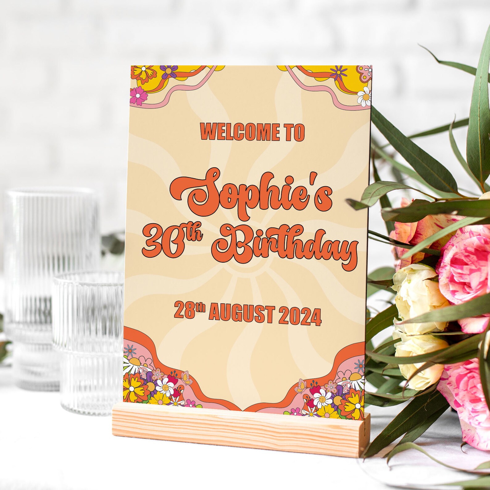 Retro Birthday Party Welcome Sign, 70's Birthday Party Theme, 60's ...