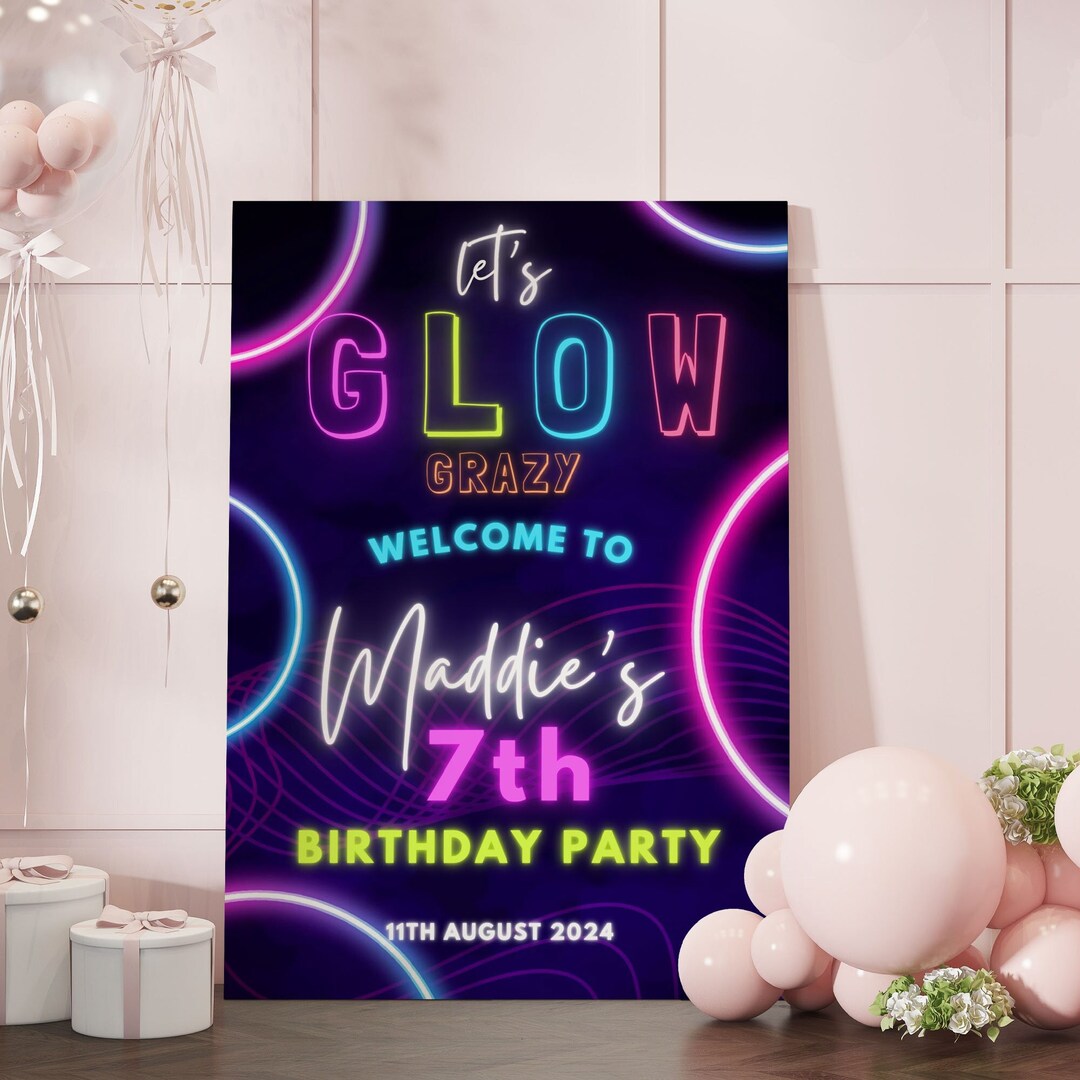 Glow Party Welcome Sign Neon Glow Birthday Party Custom Sign Girls ...