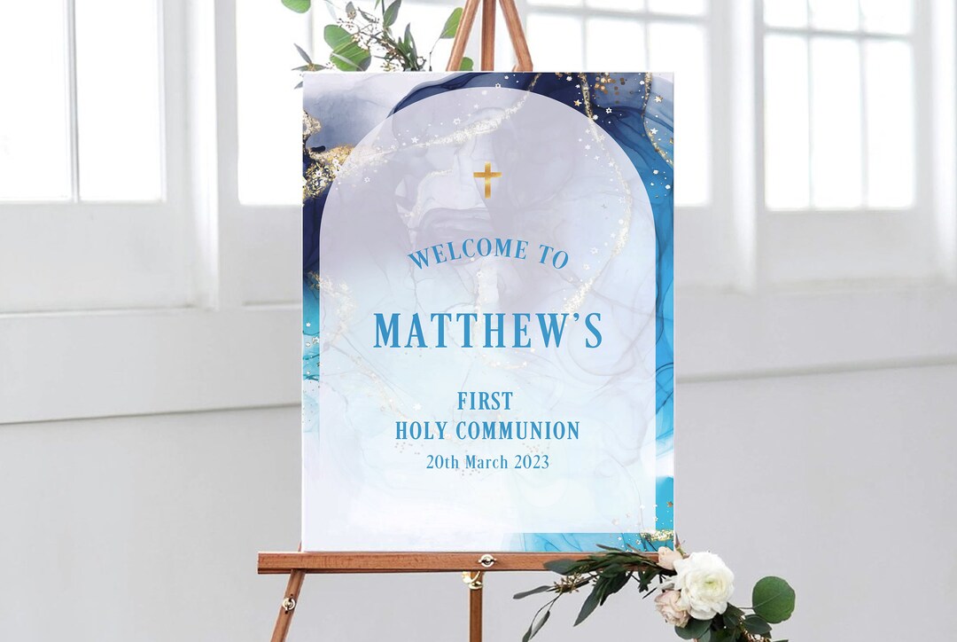 Blue Marble 1st Holy Communion Welcome Sign, First Holy Communion Party ...