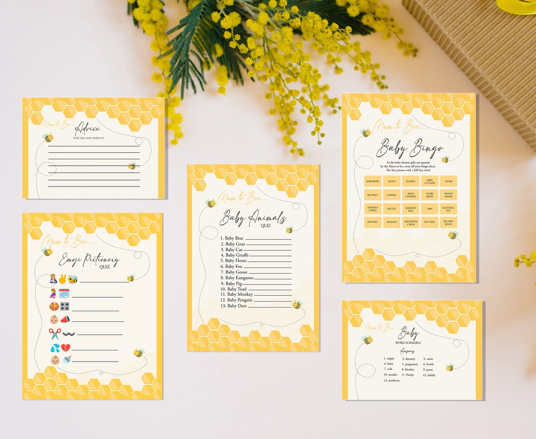 Digital Bees Baby Shower Games Bundle, Gender Neutral Baby Shower ...