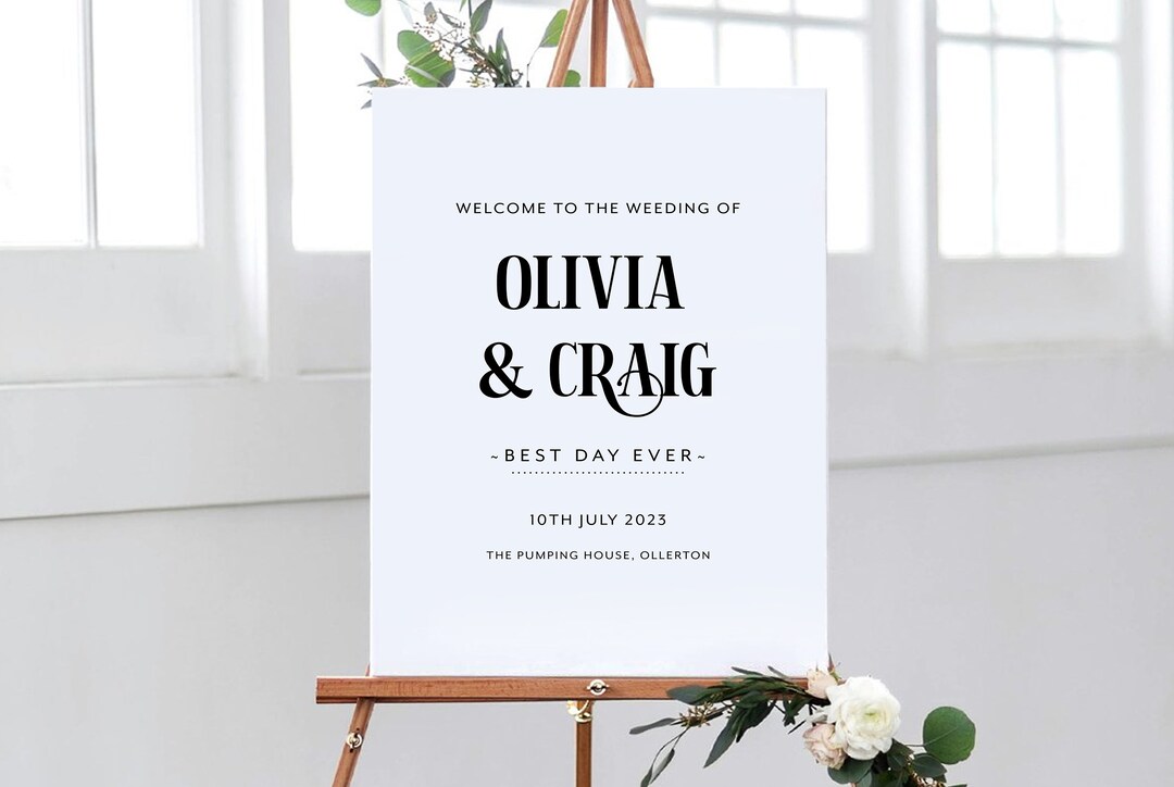 Simple White Wedding Welcome Sign, Modern Wedding Sign, Welcome to Our ...