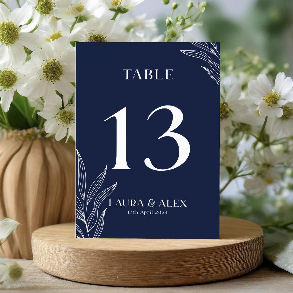 Navy Wedding Table Number Cards, Navy Floral Table Numbers, Table Decor ...