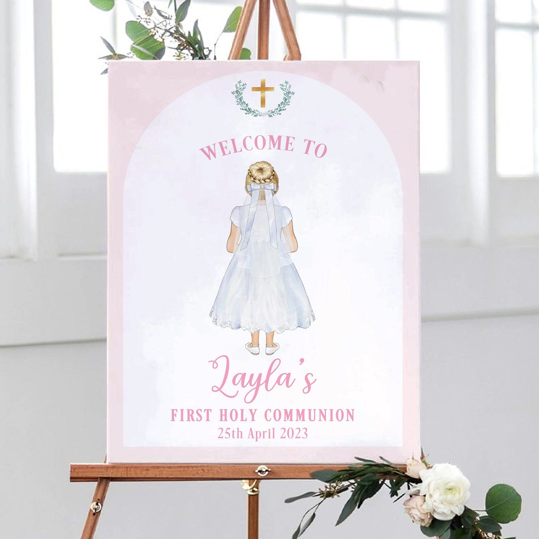 First Holy Communion Welcome Sign, Girl 1st Holy Communion Celebration ...
