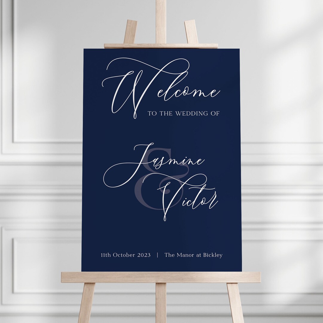 Elegant Navy Wedding Decor, Welcome to Our Wedding Sign, Simple Navy ...