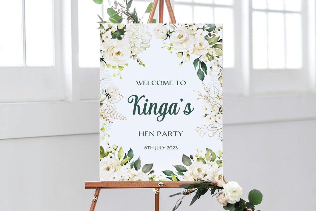 White Rose Hen Party Welcome Sign, Hen Do Welcome Sign, Bridal Shower ...