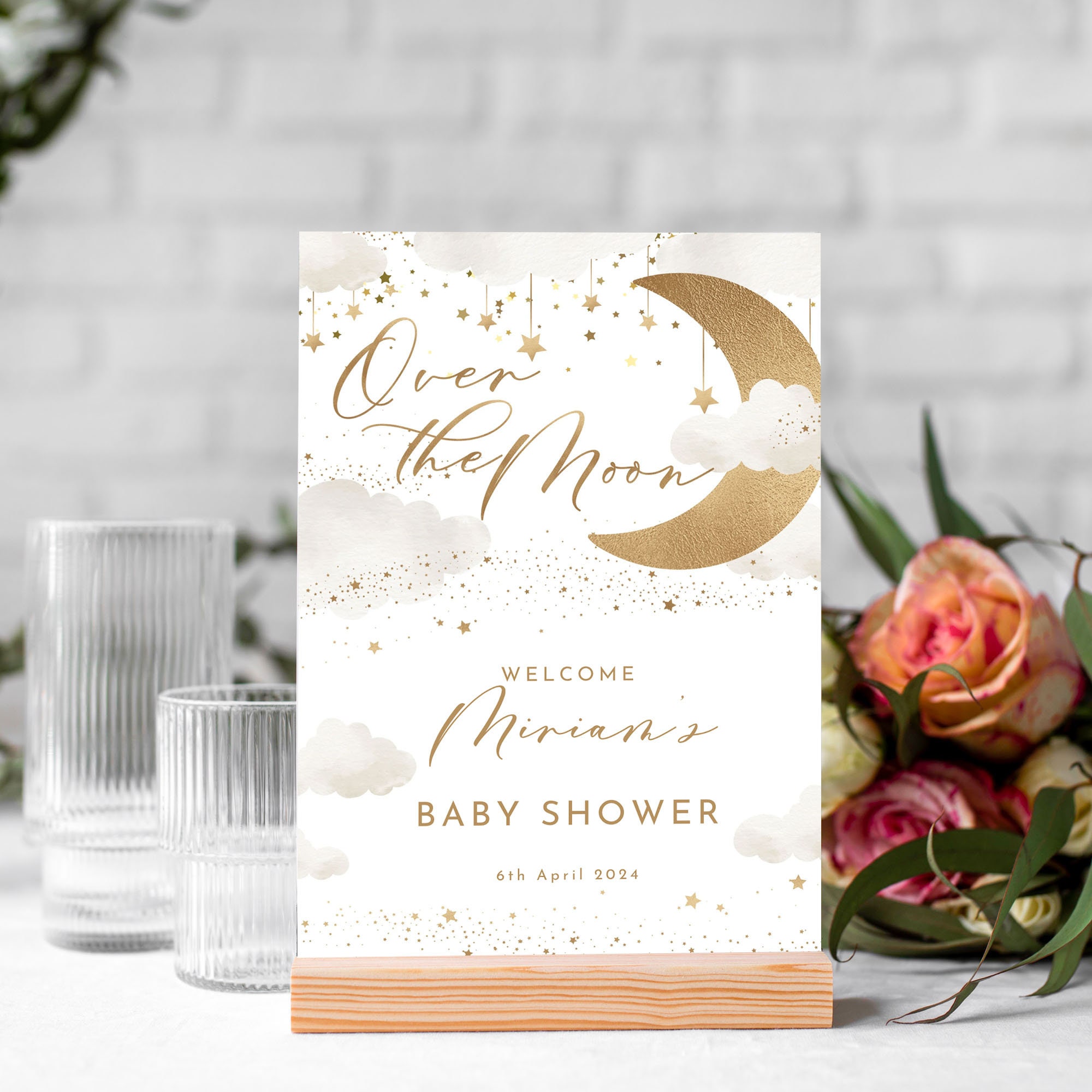 Over the Moon Baby Shower Welcome Sign Moon and Stars Neutral Baby ...