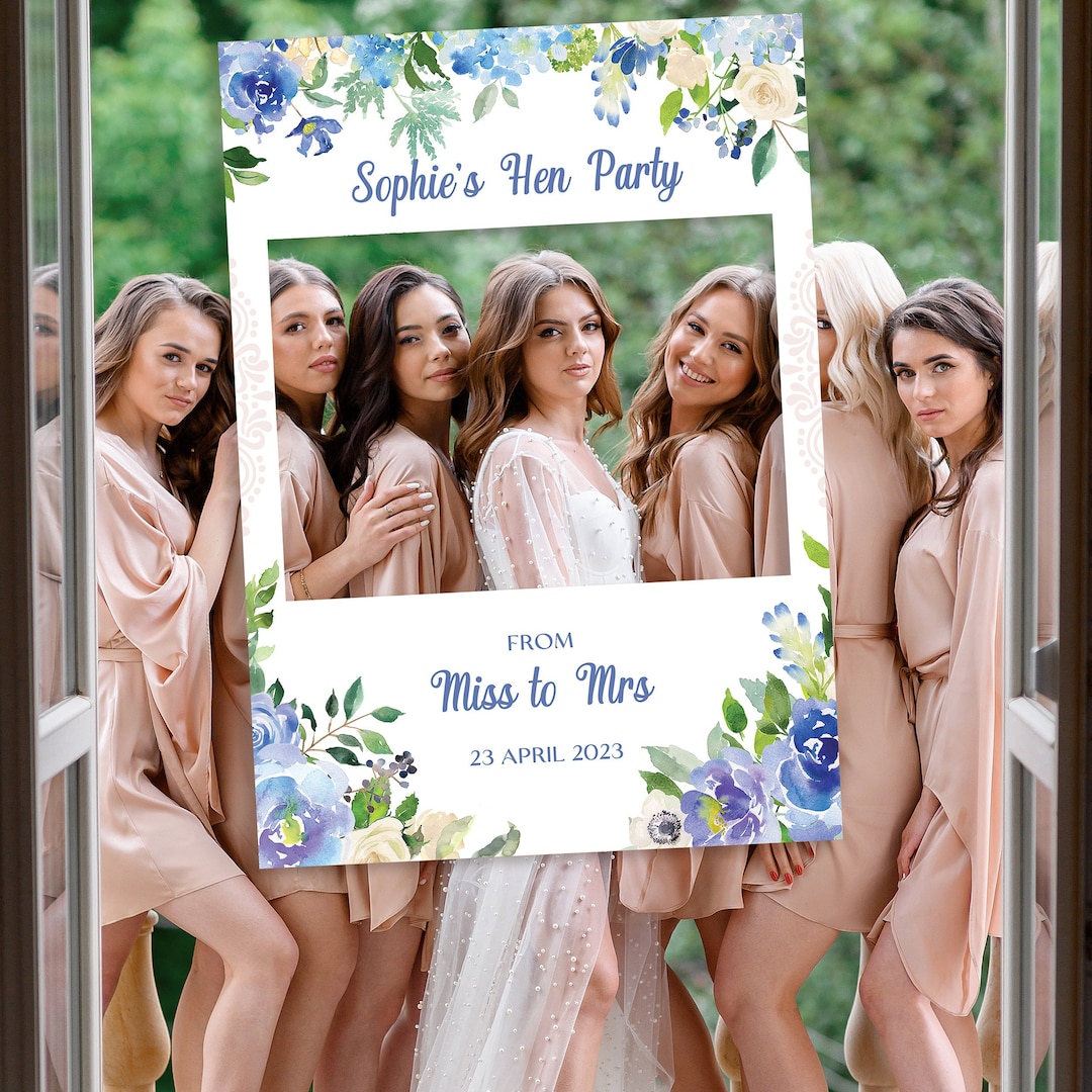 Blue Floral Hen Party Selfie Frame and Party Sign, Hen Party Photo ...