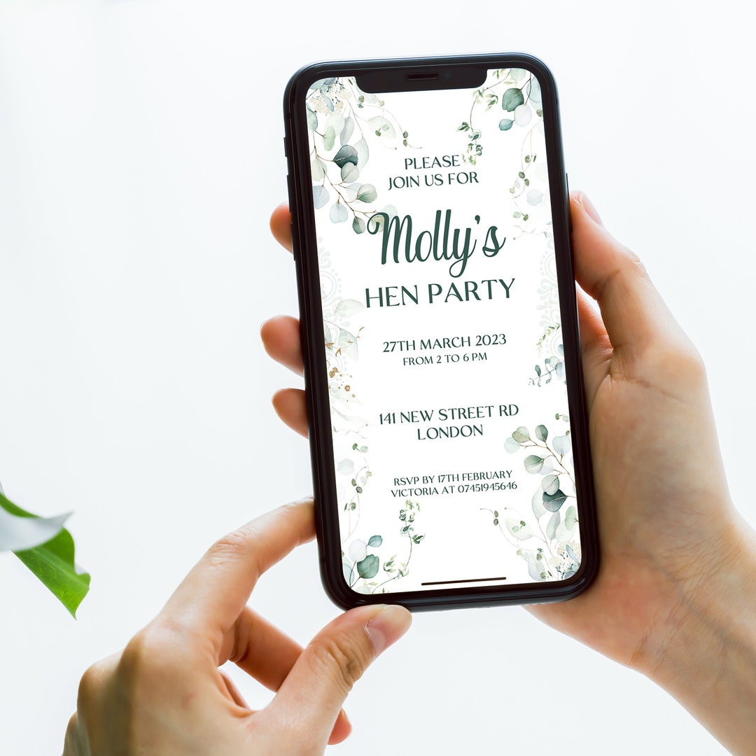 Eucalyptus Hen Party Electronic Invite, Hen Do Invite, Bridal Shower ...