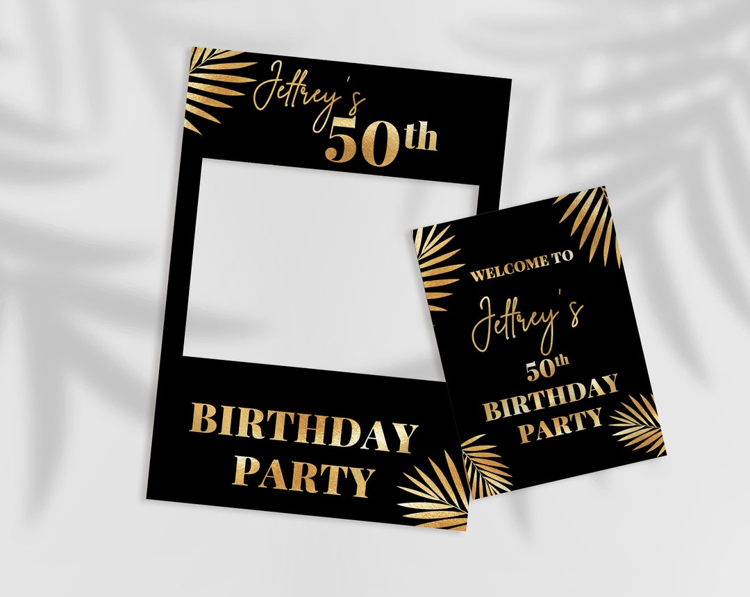 Black and Gold Birthday Selfie Frame and Party Sign, Gold Party ...