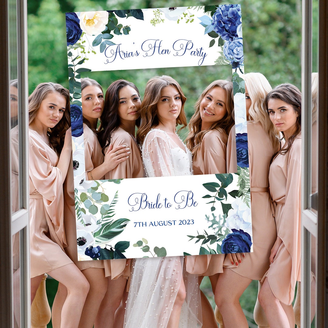 Navy Blue Floral Hen Party Selfie Frame and Party Sign, Hen Party ...