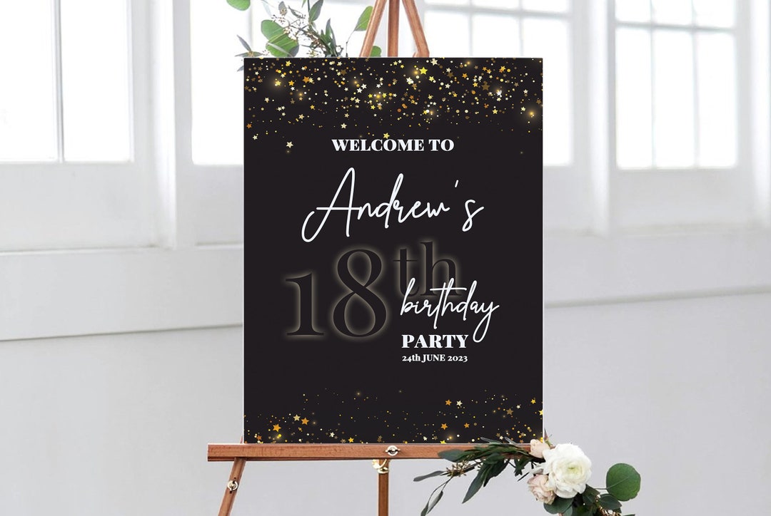 Minimalist Black and Gold 18th Birthday Party Welcome Sign, 18th Modern ...