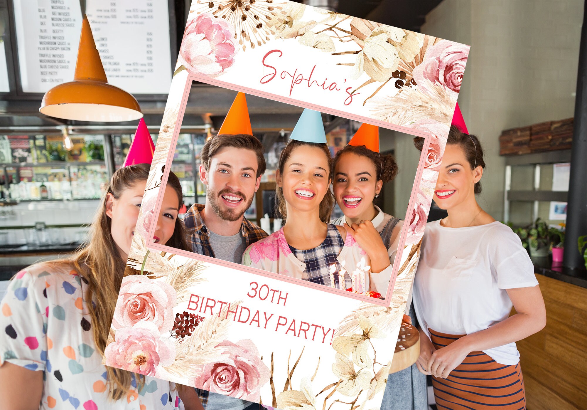 Boho Birthday Party Selfie Frame, Bohemian Photobooth Frame, 30th ...