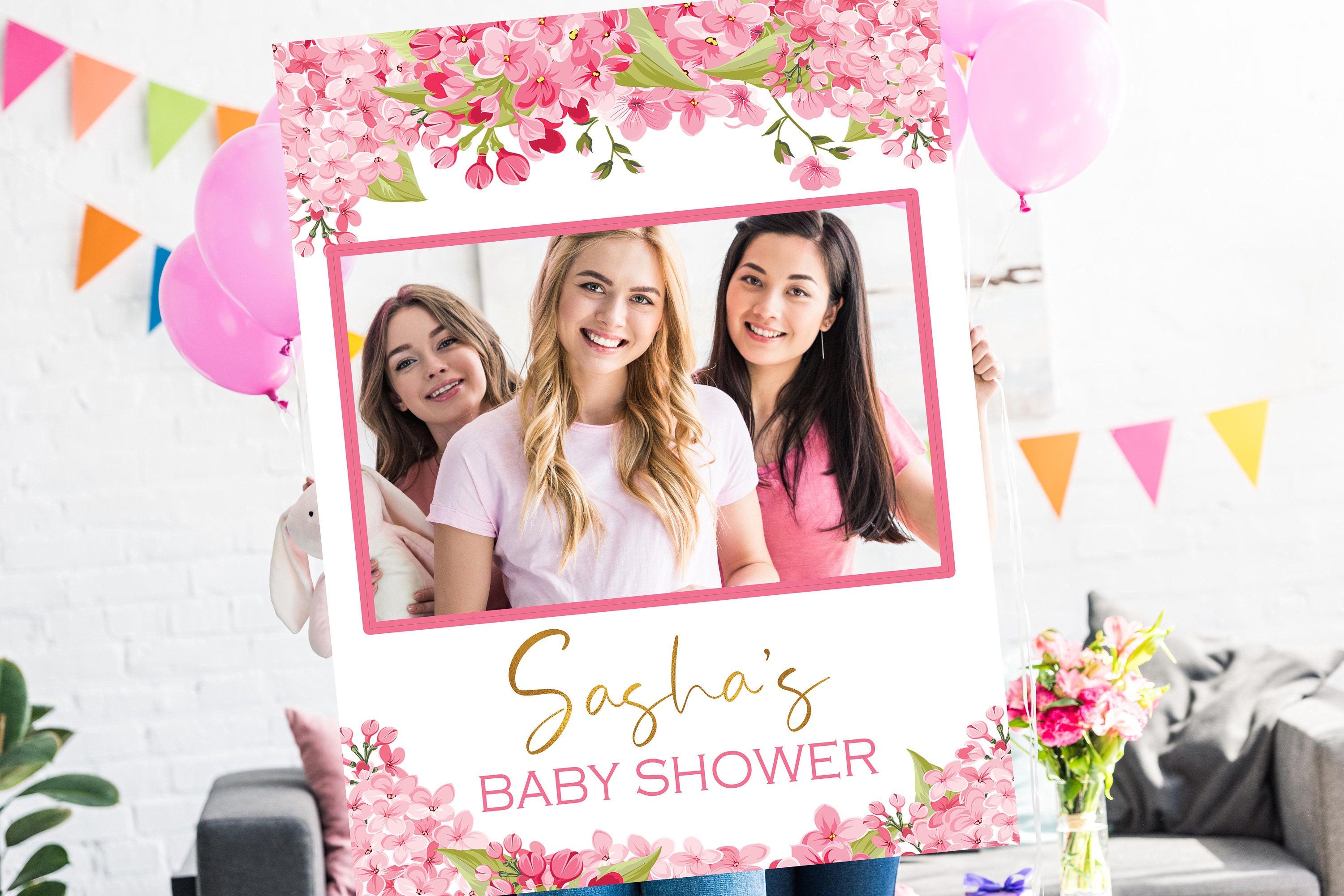Baby Shower Selfie Frame Pink Floral Photobooth Frame Baby | Etsy
