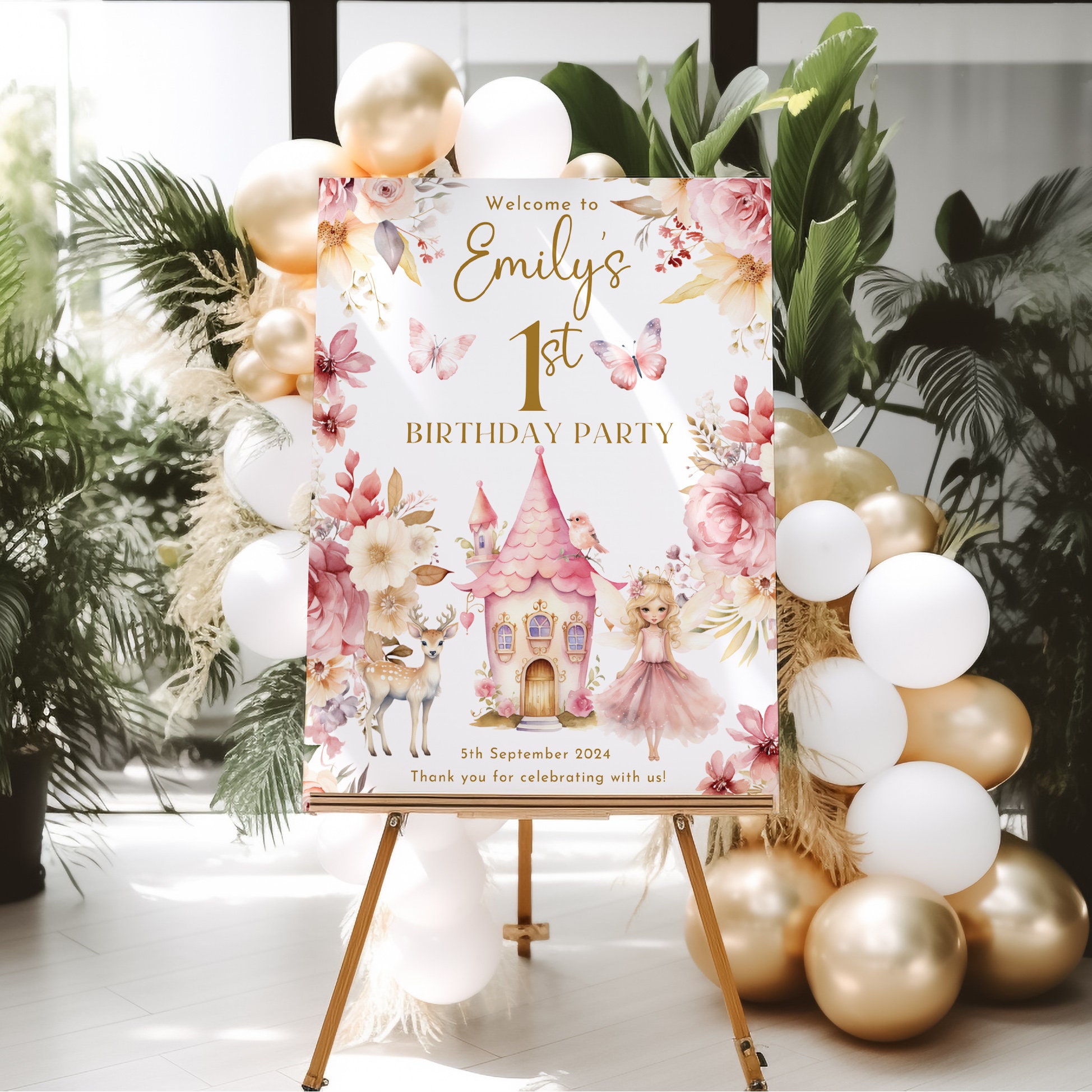 Fairy First Birthday Party Sign, Girl's 1st Birthday Welcome Sign ...