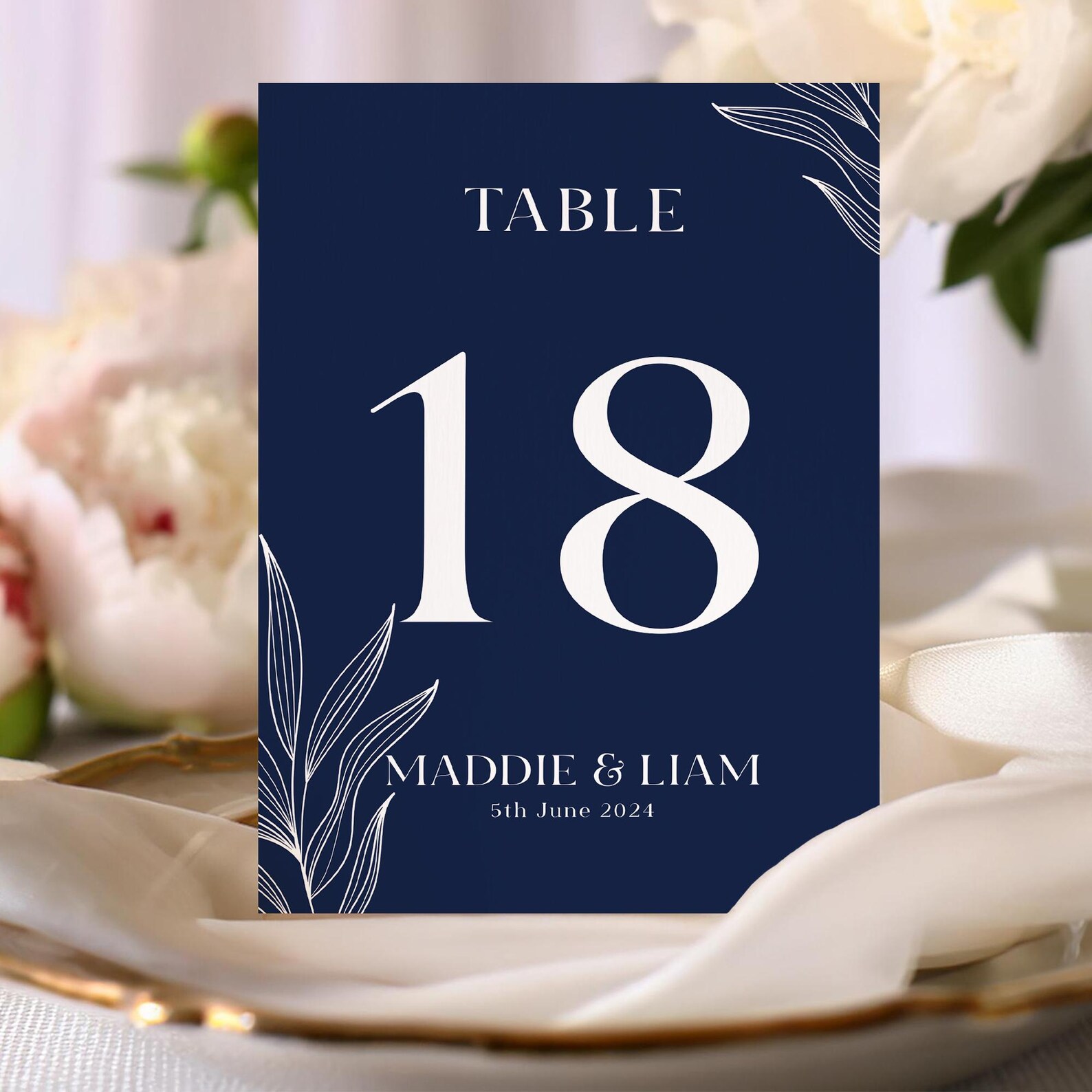 Navy Wedding Table Number Cards, Navy Floral Table Numbers, Table Decor ...