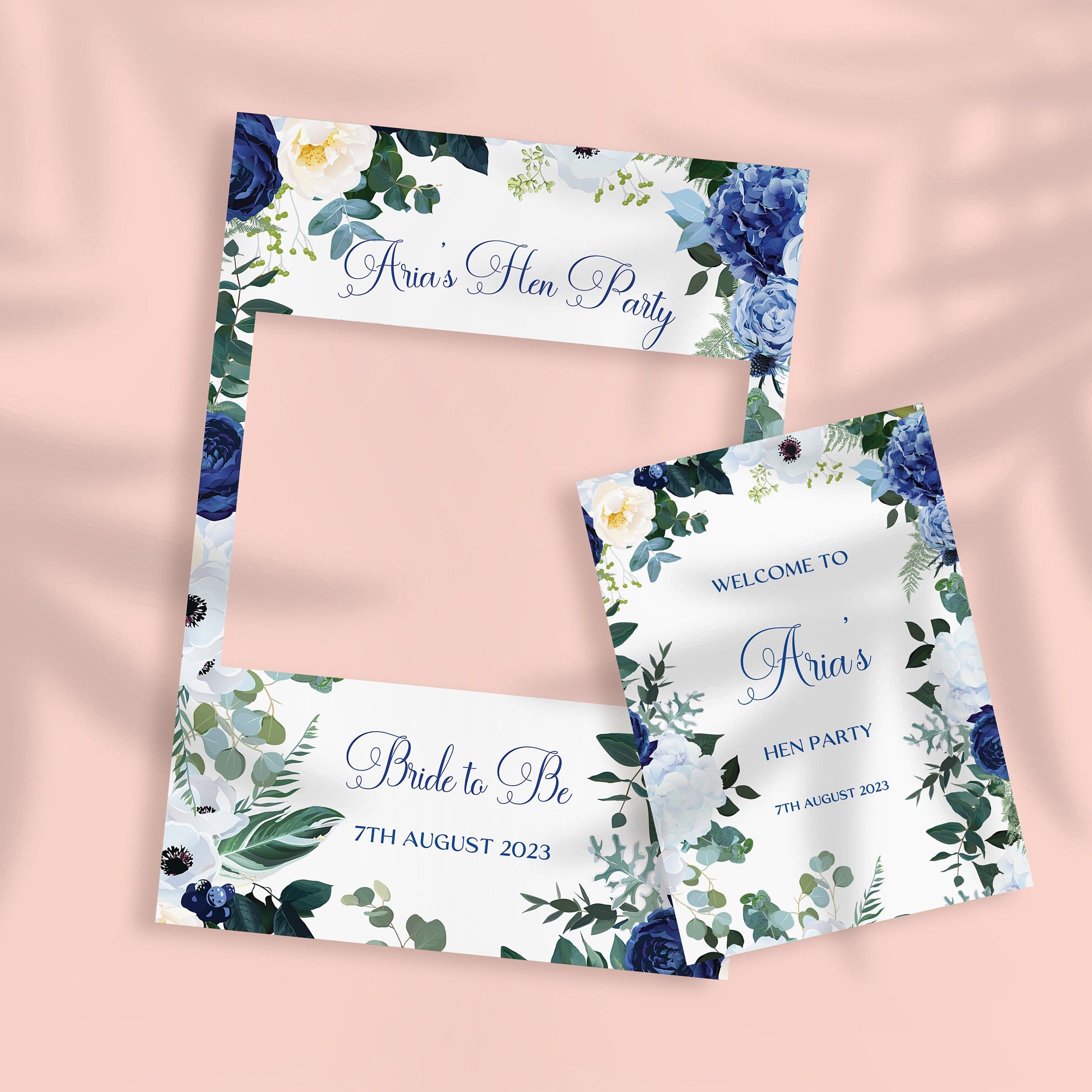 Navy Blue Floral Hen Party Selfie Frame and Party Sign, Hen Party ...