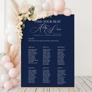 Elegant Navy Wedding Table Plan, Navy Seating Plan, Simple Navy Wedding ...