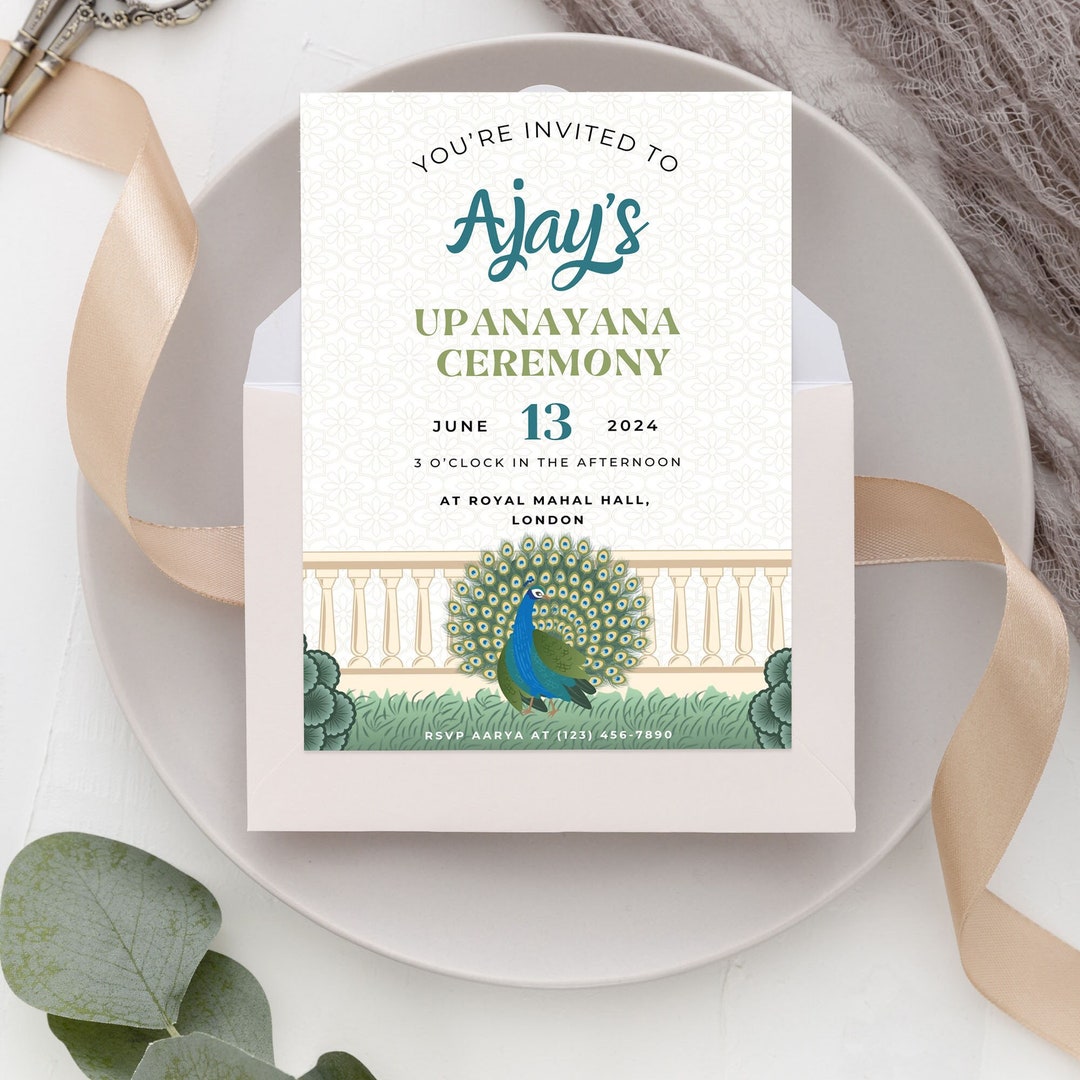 Upanayanam Invitation, Thread Ceremony Upanayanam Invite, Hindu Peacock ...