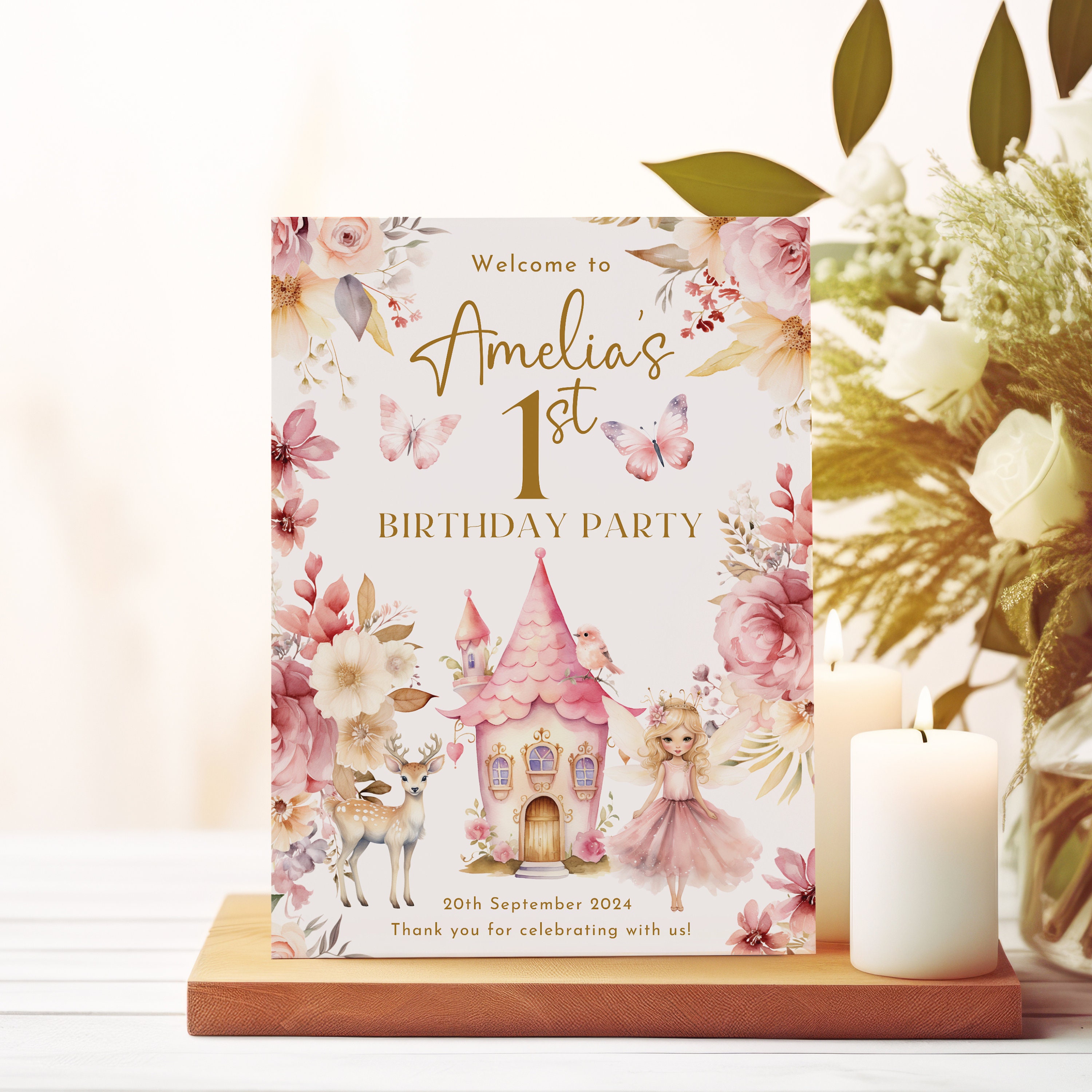 Fairy First Birthday Party Sign, Girl's 1st Birthday Welcome Sign ...
