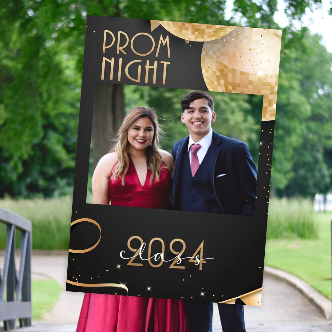 Prom Party Photobooth Frame & Welcome Party Sign, Black and Gold Disco ...