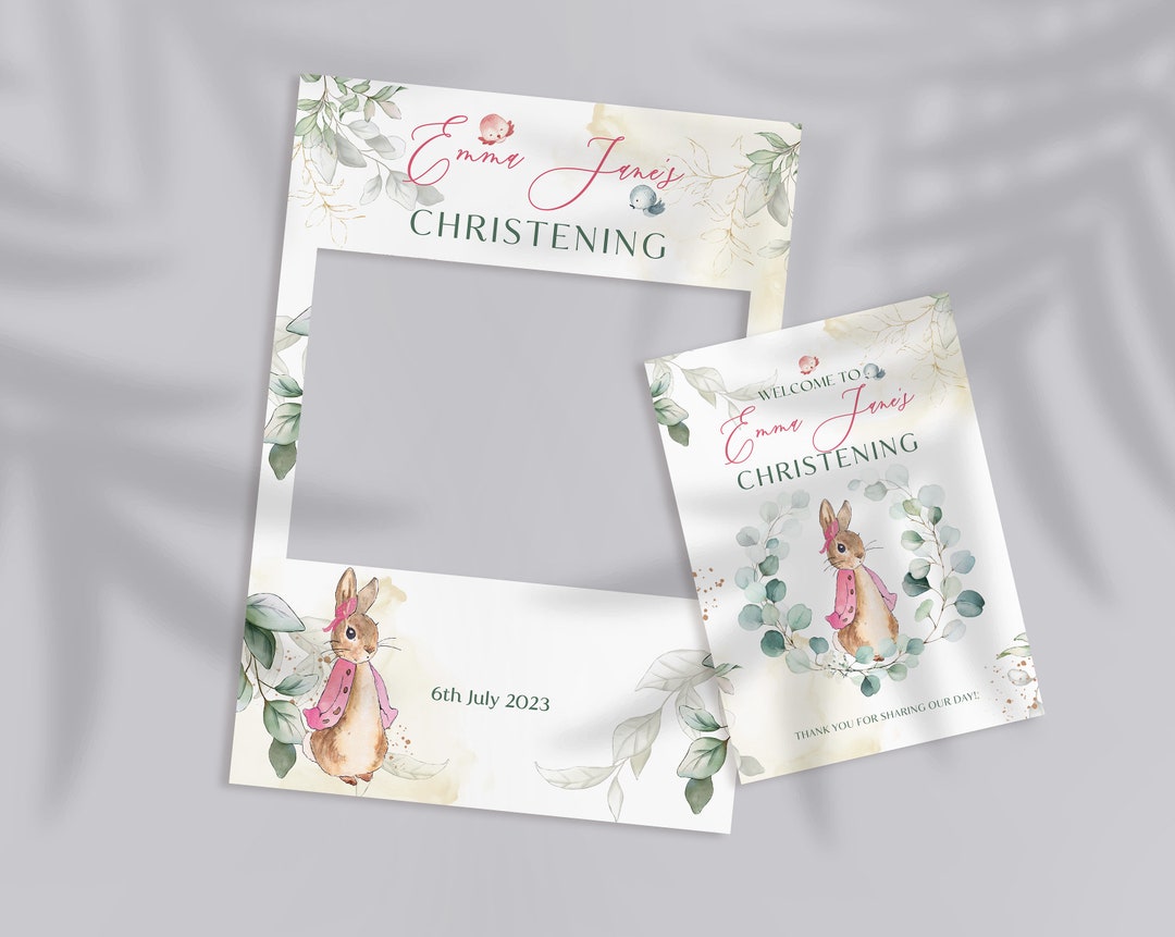 Bunny Rabbit Christening Selfie Frame & Welcome Sign, Christening Party ...