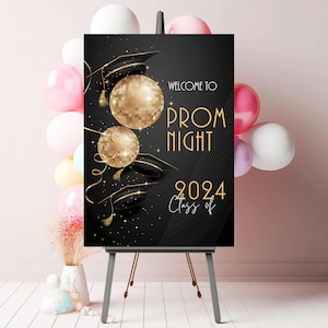 Black and Gold Prom Party Sign Welcome to Graduation Prom Night Party ...