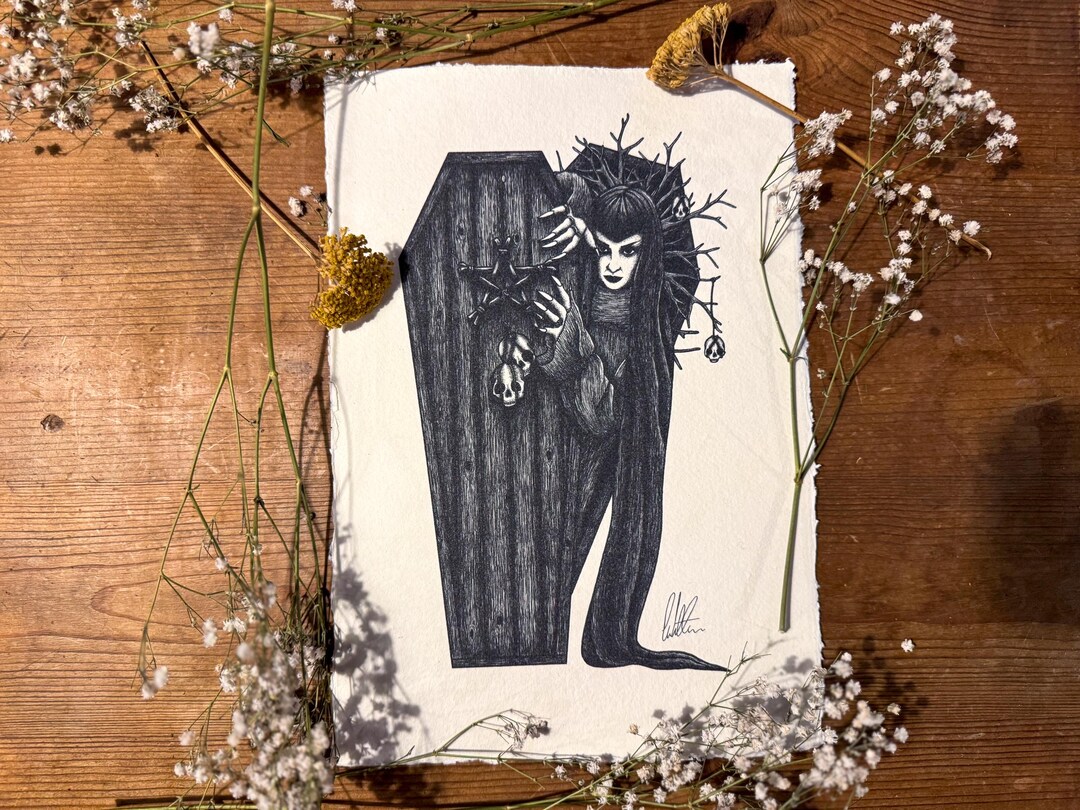 Dark Witch Art Print: Gothic Coffin Decor on Cotton Rag Paper - Etsy