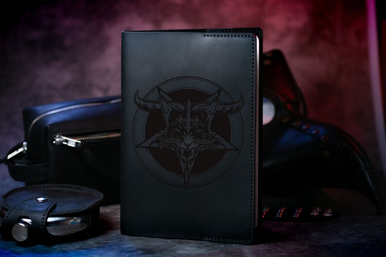 Goth Satanic Cat Occult Leather Journal Notebook Cover | Etsy