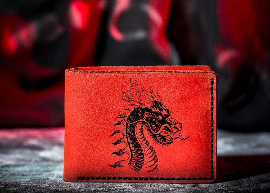 Chinese King Dragon Red Wallet Geek Gift leather wallet Red | Etsy