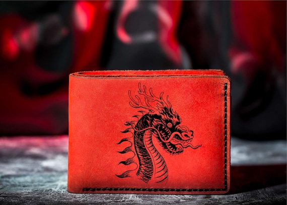 Chinese King Dragon Red Wallet Geek Gift Leather Wallet Red - Etsy