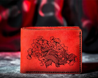 Koi Fish Leather Carving Wallet - Etsy