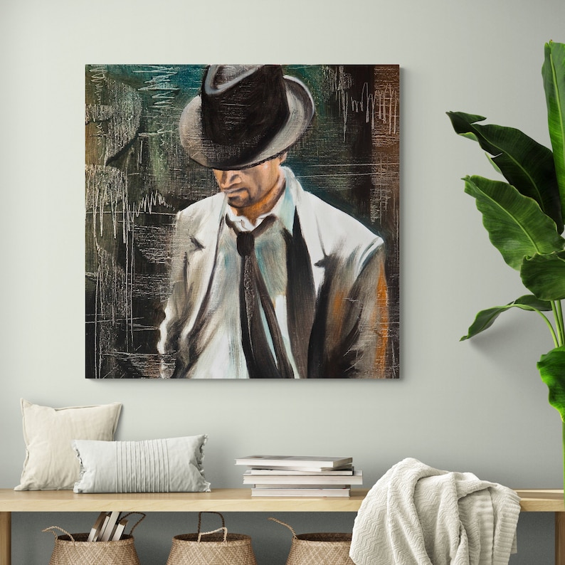 Mafia Man With Hat Fabian Perez Paint Textured Art Canvas - Etsy