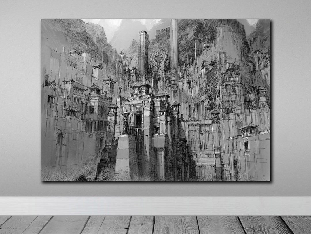 Surrealism City Wall Art Print on Canvas,surreal Art Painting,ready to ...