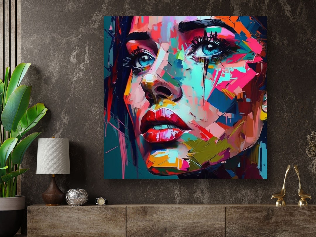 Colorful Girl Face Canvas Wall Art, Woman Portrait Canvas,abstract Girl ...