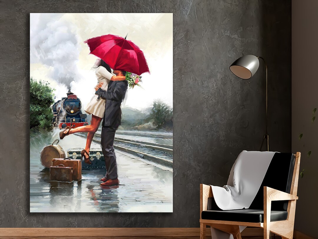 Red Umbrella Couple Wall Art, Red Umbrella Canvas, Modern Minimalist ...